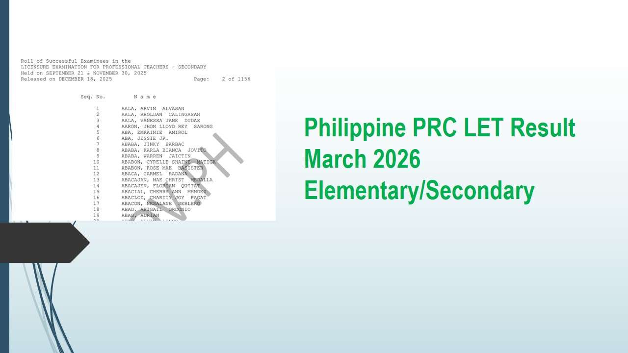 Philippine PRC LET Result March 2026 Elementary/Secondary Top 10 ...